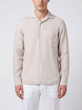 Lardini Chemise en pur lin avec col cubain et manches longues