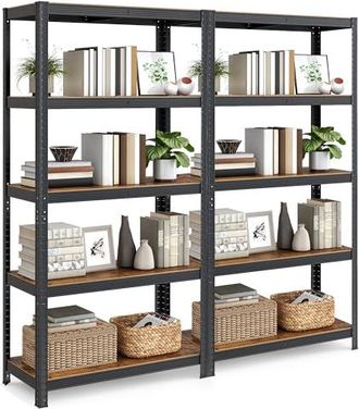 Songmics Standregal, 2er Set, Bücherregal, Lagerregal, 5 Ablagen, Küchenregal, Regal, 40 x 90 x 180 cm, bis 875 kg belastbar, verstellbare Ablagen, Industrie-D