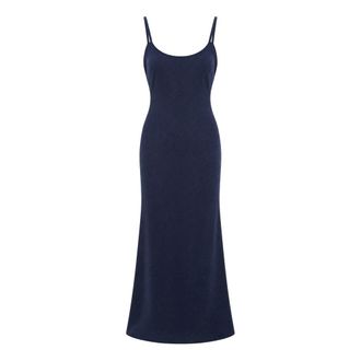 Elisabetta Franchi Abr0567E2 Langes Jacquard-Satin-Kleid - - Dresses - Damen - Blau - L