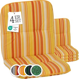 Beo Bali Gartenstuhl-Auflagen Niedriglehner 96x47 cm, 4er Set orange gelb weiß gestreift | Waschbare, UV-beständige Sitz-Kissen | Atmungsaktive Polster-Au