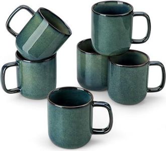 VANCASSO Lot de 6 Tasses à Café en Grès - 360ml - Ensemble de Mugs avec Anse pour Thé, Café, Lait, Cappuccino - Résistant au Lave-vaisselle et Micro-ondes - Ve
