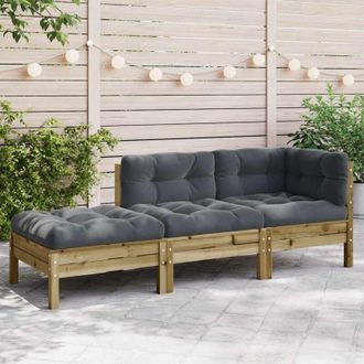 vidaXL Gartensofa mit Kissen und Hocker 3-Sitzer Vidaxl