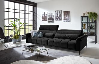 Möbelando Big-Sofa >Wolve< in schwarz, 2 elektrische XXL-Sitztiefenverstellungen, Nosagunterfederung, Polyätherschaum, 2 manuell verstellbare Kopfteile, inkl. 2