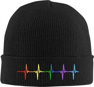 Generic Chapeau Homme, Battement de coeur Arc-en-Ciel sur Noir Hommes, Femmes Unisex Chapeau tricot&eacute;, Bonnet Pullover, Cadeau Thermique Chaud dHiver No&euml;l en P