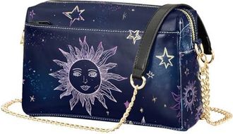 Mnsruu Sacs à bandoulière pour femme, sac à main en cuir avec motif mystique, soleil, lune, étoiles