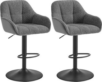 Woltu Tabouret de Bar, Lot de 2, Chaise de Bar, Réglable en Hauteur, Siège Rembourré Pivotant, avec Dossier, Repose-Pieds, Chenille+Velours Côtelé, Gris fon