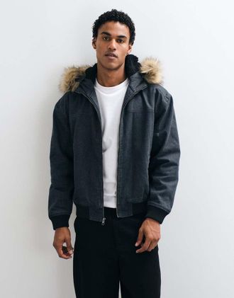 Hollister bomber &agrave; capuche &eacute;pais noir d&eacute;lav&eacute;