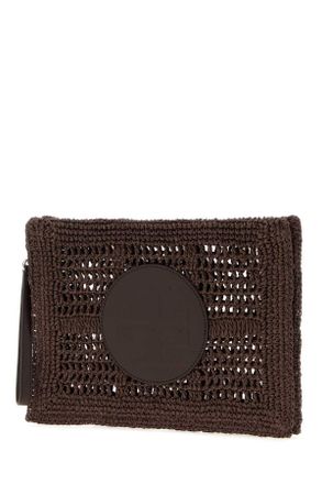 Tory Burch Womens Brown Raffia Ella Clutch Darkcocoa Portafogli Wallet