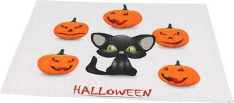 Cabilock Halloween Tischset aus Baumwoll Leinen Rechteckige Tischmatte für Partydekoration Schützende Tischdecke mit Geräuschdämpfender Oberfläche für Wohnzimm