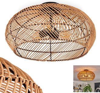HOFSTEIN Deckenleuchte Brandala, moderne Deckenlampe aus Metall/Rattan in Schwarz/Natur, Deckenleuchte im Boho-Design mit tollem Lichteffekt an der Decke, &Oslash; 50