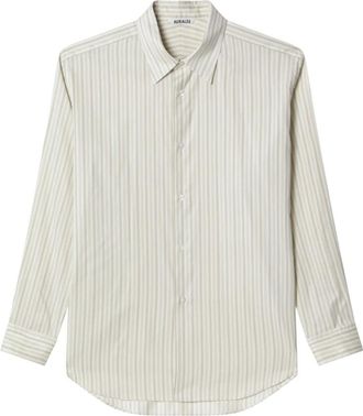 Auralee Homme, Chemises, Beige, Taille: M Cotton Silk Stripe Shirt