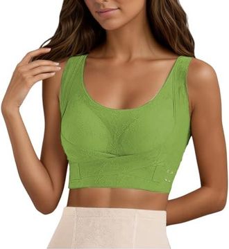 Generic Soutien-gorge de sport 2026 pour femme avec fermeture avant &agrave; armatures, soutien push-up et lissage lat&eacute;ral, Vert, XXL