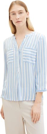Tom Tailor Damen Bluse mit Streifen & Brusttaschen, 35221 - Offwhite Blue Vertical Stripe, 34