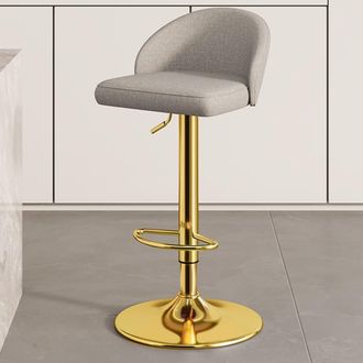 Generic H&ouml;henverstellbarer Drehhocker mit Fu&szlig;st&uuml;tze, gepolsterte R&uuml;ckenlehne aus Leinenstoff f&uuml;r K&uuml;che und Esszimmer, modernes hellgraues Design