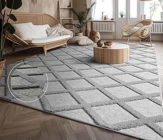 Paco Home Tapis Salon Chambre Adulte Poils Ras Motif Boho Motif Scandinave 3D Moderne, Dimension:120x160 cm, Couleur:Gris