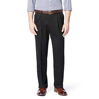 Dockers Mens Relaxed Fit Comfort Khaki Pants-Pleated, Black Metal, 38W x 34L
