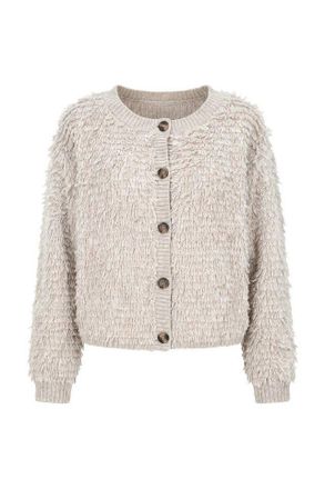 Ulla Popken Strickjacke Strickjacke Effektgarn Boxy Fit Rundhals Langarm
