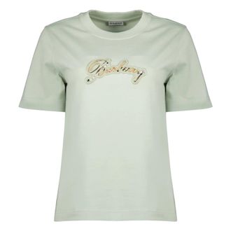 Burberry Check Cursive Logo Baumwoll-T-Shirt - - Tops - Damen - Gr&uuml;n - M