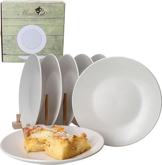 MamboCat White Biata 6X Kuchen-Teller I Steingut-Geschirr matt-weiß für 6 Personen - zeitlos-Elegantes Design I 6er Dessert-Teller-Set - in moderner Matter Opt