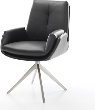 DELIFE Drehstuhl Clea-Flex Echt-Leder Schwarz Kreuzgestell breit Edelstahl 360&deg; drehbar Wippfunktion, Esszimmerst&uuml;hle