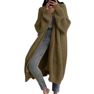 Generic Cardigan long surdimensionn&eacute; pour femme, l&eacute;ger avec poche pour lautomne et lhiver, kaki, 5XL