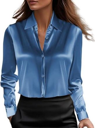 Generic Chemisier Femme Chic Et &Eacute;l&eacute;gant Satin Chemises Et Blouses Mode Tuniques Blouse De Couleur Pure Hauts Funky Haut D&eacute;contract&eacute; &Agrave; Manches Longues T Shirt 