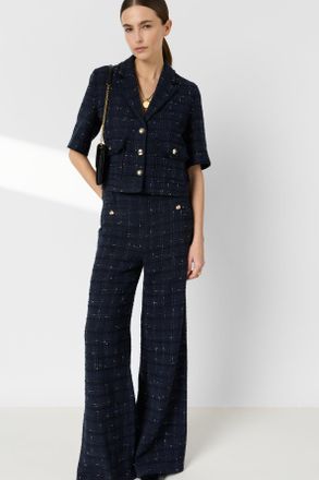 Gerard Darel Veste courte en tweed &agrave; carreaux - TAE - Marine