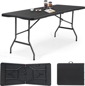 Sekey Buffettisch Klappbar Kunststoff | 180 x 74 x 74 cm Rattan Optik Gartentisch mit Tragegriff | Klapptisch Partytisch f&uuml;r Garten Terrasse und Balkon | Ca