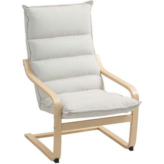 HOMCOM Homcom - Fauteuil lounge de salon bois de bouleau tissu matelass&eacute; beige