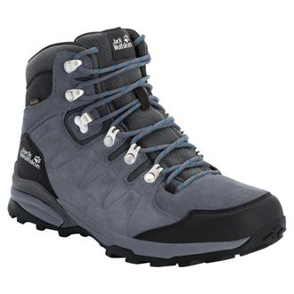 Jack Wolfskin Wanderschuh JACK WOLFSKIN REFUGIO TEXAPORE MID M, Damen, Gr. 42,5, grau (grau, schwarz), Leder, Textil, Schuhe Wanderschuh, Wasserdicht, Trekkingschuh