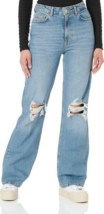 Pieces Damen Pcholly Hw Wide JNS Mb Destroy Noos Bc Jeanshose, Medium Blue Denim, 25 EU
