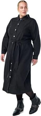 Zizzi Robe midi pour femme - Grandes tailles - Boutons - Ceinture en denim - Taille 42-60, Noir délavé., 42-44