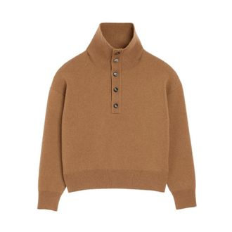 Ami Pull &agrave; col montant en laine - Femme - Pulls - Brun - Taille: 42 FR