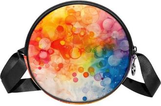 Generic Sac &agrave; bandouli&egrave;re rond pour femme, motif bulles daquarelle, petit sac &agrave; bandouli&egrave;re avec fermeture &eacute;clair, bretelles r&eacute;glables, sac &agrave; main rond d&eacute;cont