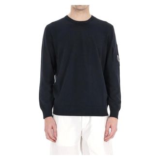 C.P. Company C.p. Company, Homme, Pulls, Bleu, Taille: S Pull en Coton Bleu Col Rond