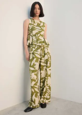 Mango Pantalon droit imprim&eacute; fleuri vert - Femme - XS - MANGO