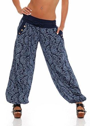Malito more than fashion Malito Harem Pantalon en Style Boyfriend avec Orient Print Aladin Yoga 3488 Femme Taille Unique (Bleu foncé)