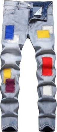 Generic Jean Homme Jean Homme Regular Jeans Homme Confortable Classique Pantalon Homme Slim Fashion Jambe &Eacute;troite Brod&eacute; Bleu D&eacute;lave - D&eacute;tails Raffin&eacute;s sur Toi