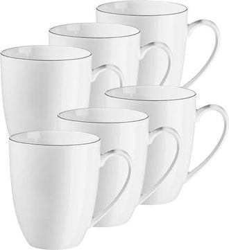 M&auml;ser M&auml;ser Serie Felise, Kaffeebecher Set 6-teilig aus Porzellan - 6 Becher 40 cl - Wei&szlig; mit schwarzem Rand