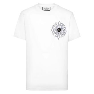 Philipp Plein Homme, Tops, Blanc, Taille: 3XL T-Shirt Col Rond Gothique
