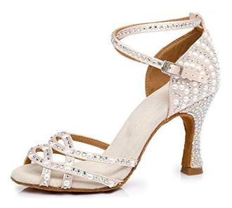 Minitoo Femme Danse Chaussures avec Strass Mariage Soirée Sandals avec Talon L379 Nu EU 37