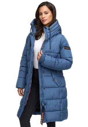 Marikoo Damen Wintermantel Winterjacke mit Kapuze Steppmantel B941 [B941-Yuik-DustyBlue-Gr.3XL]