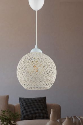 Opviq Elegant White Chandelier, 22 cm Diameter, 54 cm Height | Plastic Body, Cotton Cap, E27 Socket Max 40W | Perfect for Scandinavian & Country Decor