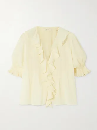 Dôen Henri Oberteil Aus Biobaumwoll-voile Mit Volants Und Biesen - Gelb