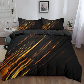 Generic Schwarze Orange Streifen Bettw&auml;sche 140x200 Geometrie Bettw&auml;sche Set, 3D Bettbezug Set Weich Microfaser Bettbez&uuml;ge 3 Teilig Streifen Wendebettw&auml;sche f