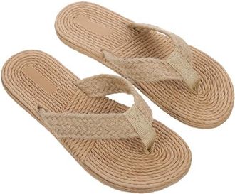 Supvox Pantoufles Plates de Plage Tress&eacute;es Imitation Paille Beige, Sandales D&eacute;contract&eacute;es L&eacute;g&egrave;res pour Femme, Semelle Anti-fissure, Adapt&eacute;es aux Sorties Plag