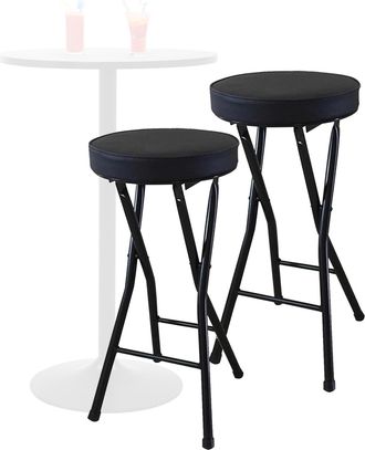 Generic 2 St&uuml;ck Tragbarer Runder Gepolsterter Klappbarer Barhocker, 63 cm/25 Zoll R&uuml;ckenfrei Klappbarer K&uuml;chenhocker mit Belastbar bis 126kg(Black)