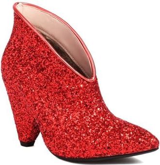 Generic Bottines &agrave; paillettes scintillantes en V pour femme Talon conique Bout pointu Chaussures larges &agrave; enfiler pour mariage, Rouge, 39.5 EU