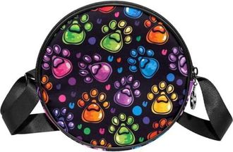 Generic Petit sac &agrave; bandouli&egrave;re circulaire pour femme, motif empreintes de pattes de dessin anim&eacute;, sac &agrave; dos avec fermeture &eacute;clair, bretelles r&eacute;glables, sac &agrave;