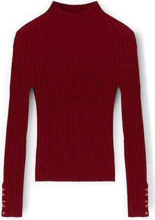 Motivi Femme, Pulls, Rouge, Taille: 42 FR Pull &agrave; col roul&eacute; c&ocirc;tel&eacute; avec boutons bijoux